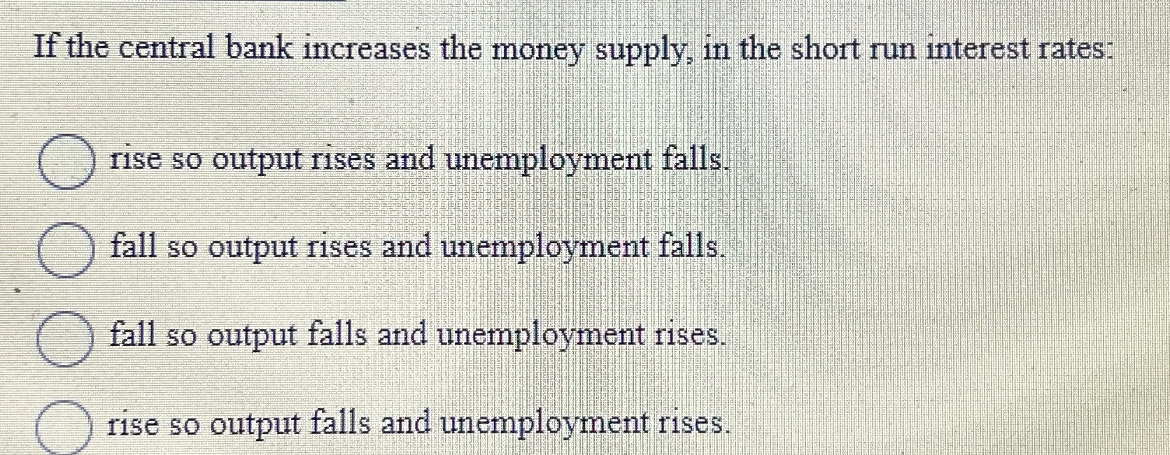 Solved If the central bank increases the money supply, in | Chegg.com