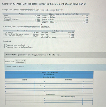 Solved Exercise 1-12 (Algo) ﻿Link the balance sheet to the | Chegg.com