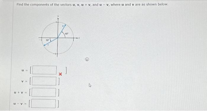Solved Find the components of the vectors u, v, u + v, and u | Chegg.com