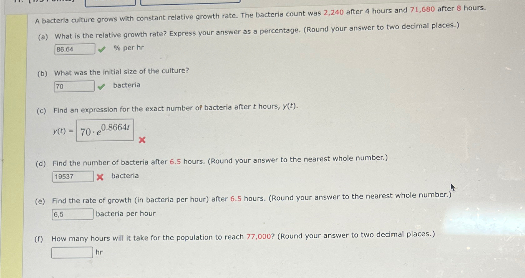 Solved A bacteria culture grows with constant relative | Chegg.com