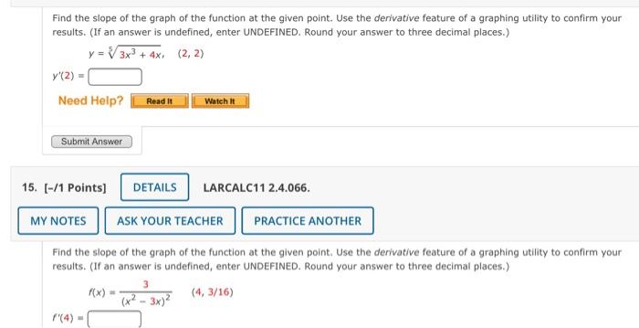 Solved Find the slope of the graph of the function at the | Chegg.com