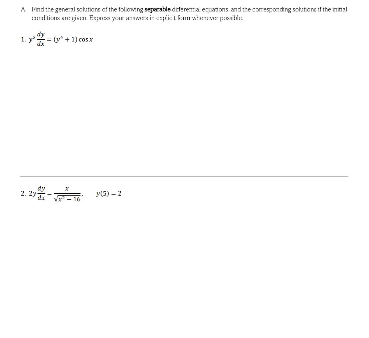 Solved A. ﻿Find the general solutions of the following | Chegg.com