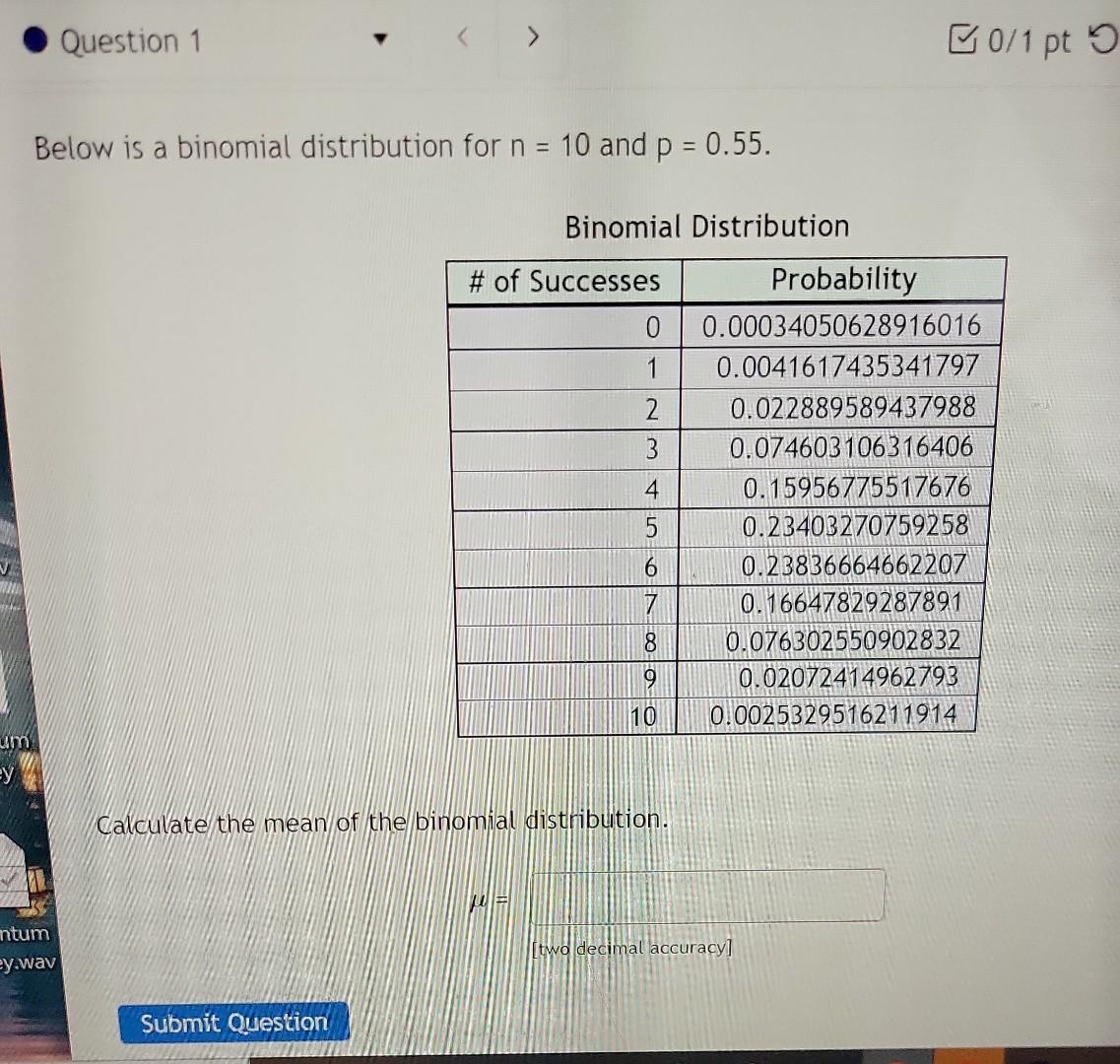 Solved Below is a binomial distribution for n=10 and p=0.55. | Chegg.com