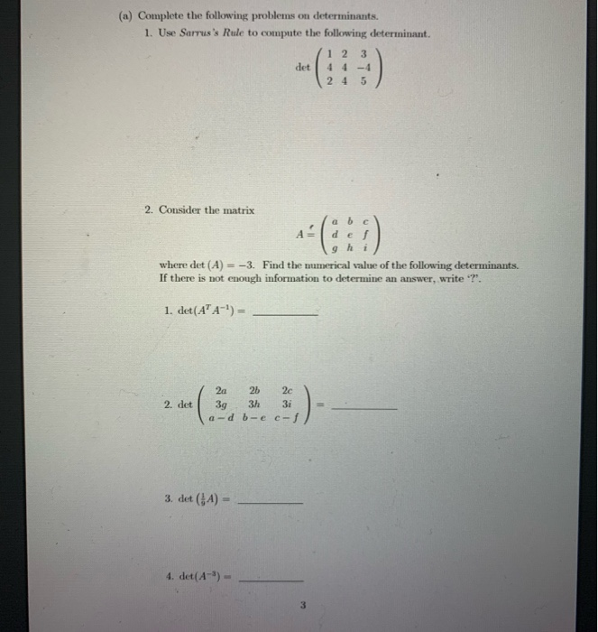 Solved (a) Complete the following problems on determinants. | Chegg.com