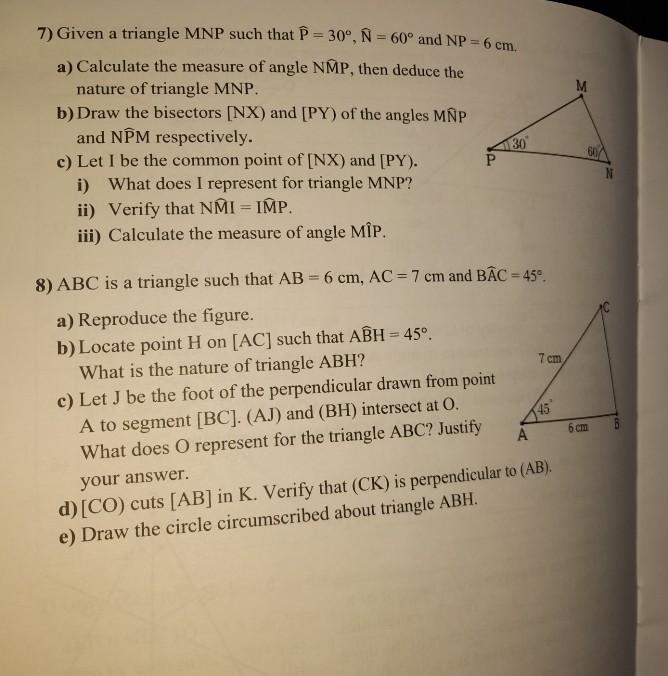 Solved - M 7) Given a triangle MNP such that Ộ = 300, N = | Chegg.com