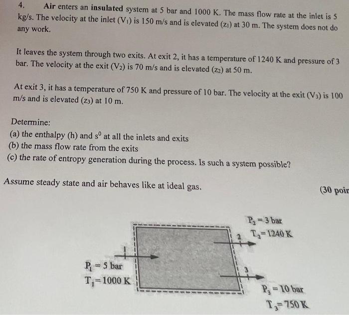Solved 4. Air enters an insulated system at 5 bar and 1000 | Chegg.com