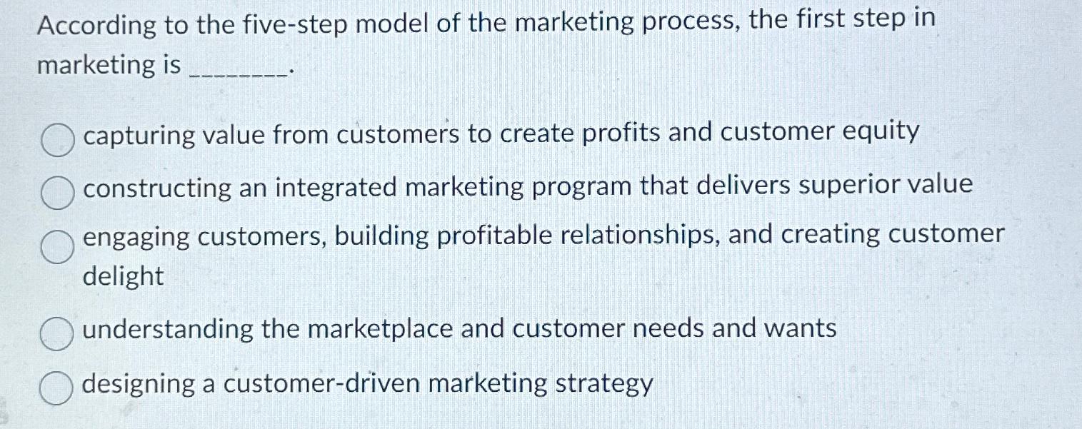 Solved According to the five-step model of the marketing | Chegg.com