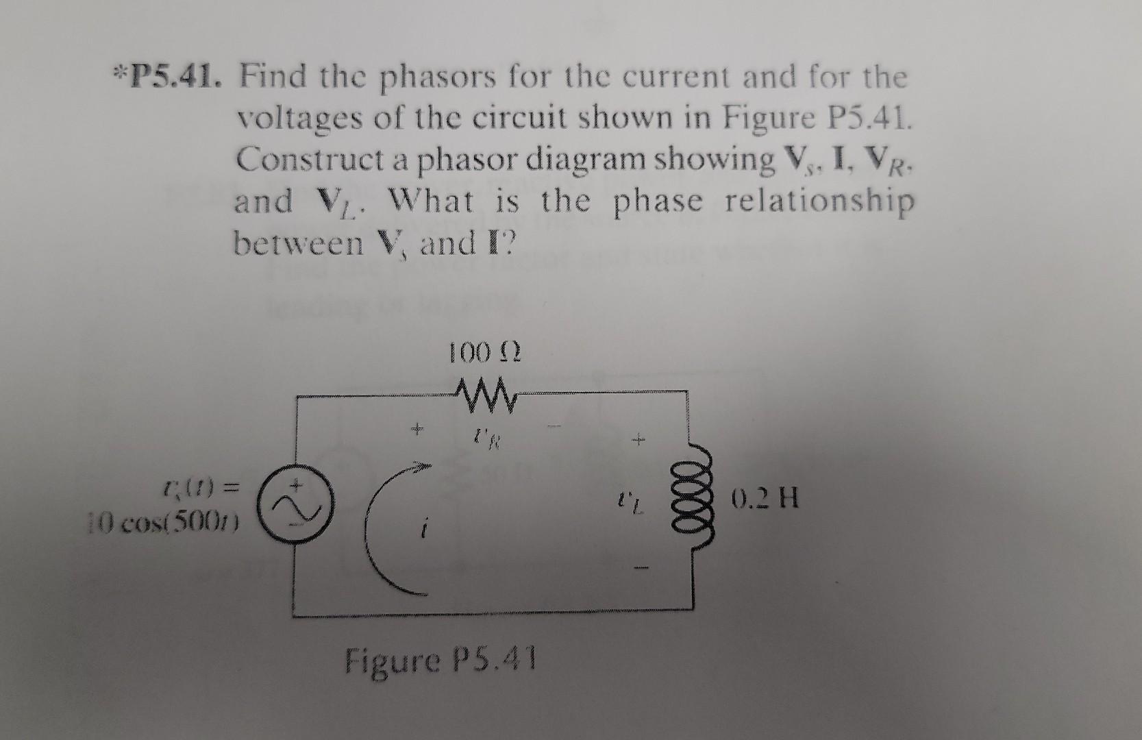 Solved *P5.41. Find the phasors for the current and for the | Chegg.com