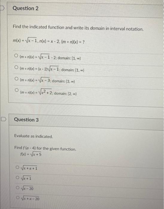 Solved Find the indicated function and write its domain in | Chegg.com