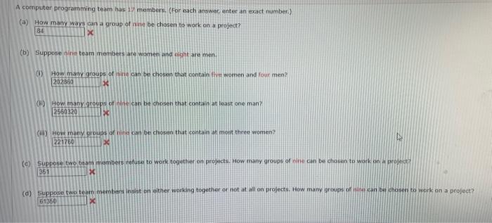 Solved A computer programming team has 17 members. (For each | Chegg.com