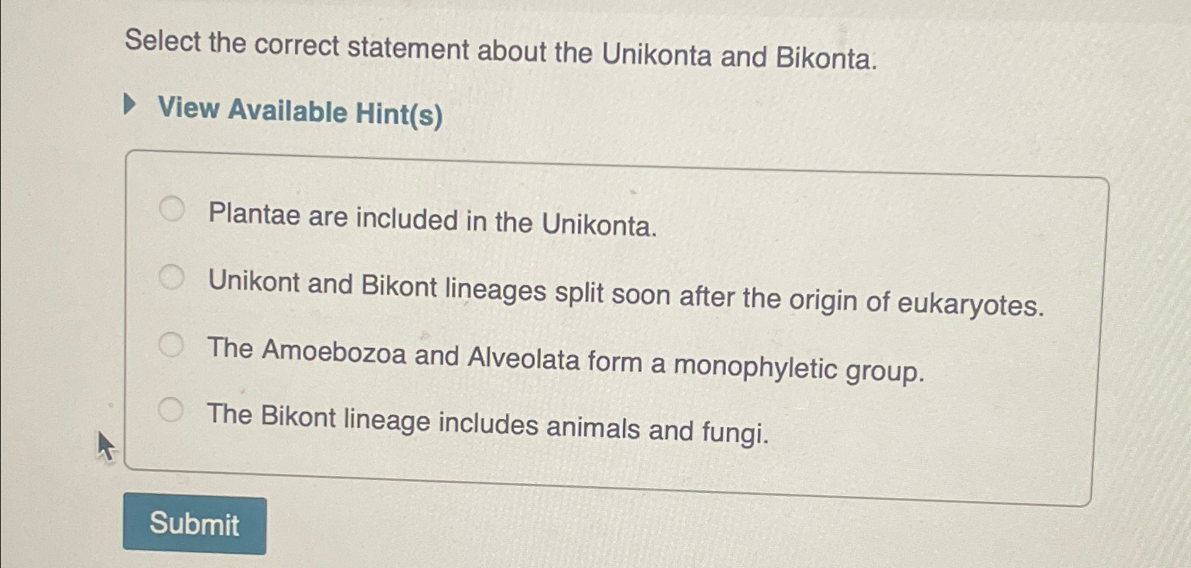 Solved Select the correct statement about the Unikonta and | Chegg.com