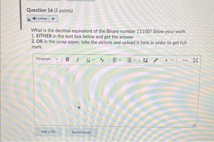 Solved Question 16 (5 points) Listen What is the decimal | Chegg.com