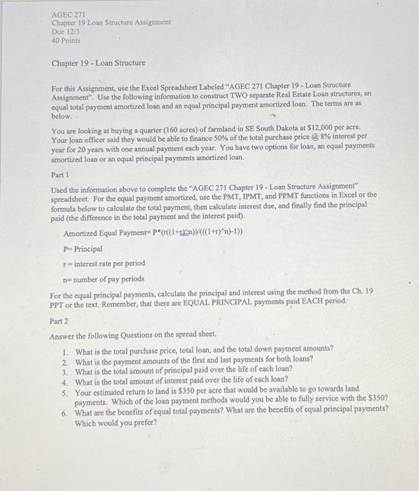 Solved AGEC 271 Chapter 19 Lo: Structure Assigniment Duc | Chegg.com