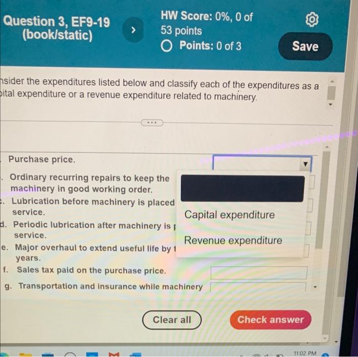 Solved Consider the expenditures listed below and classify | Chegg.com