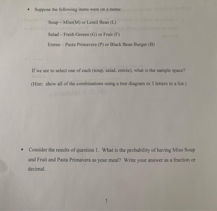 Solved If we are to select one of each (soup, salad, | Chegg.com