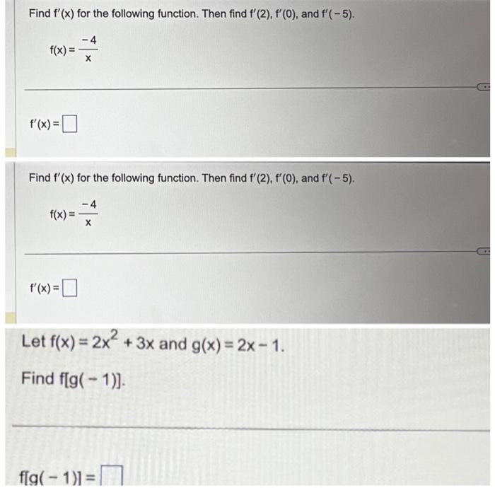 Solved Find f′(x) for the following function. Then find | Chegg.com