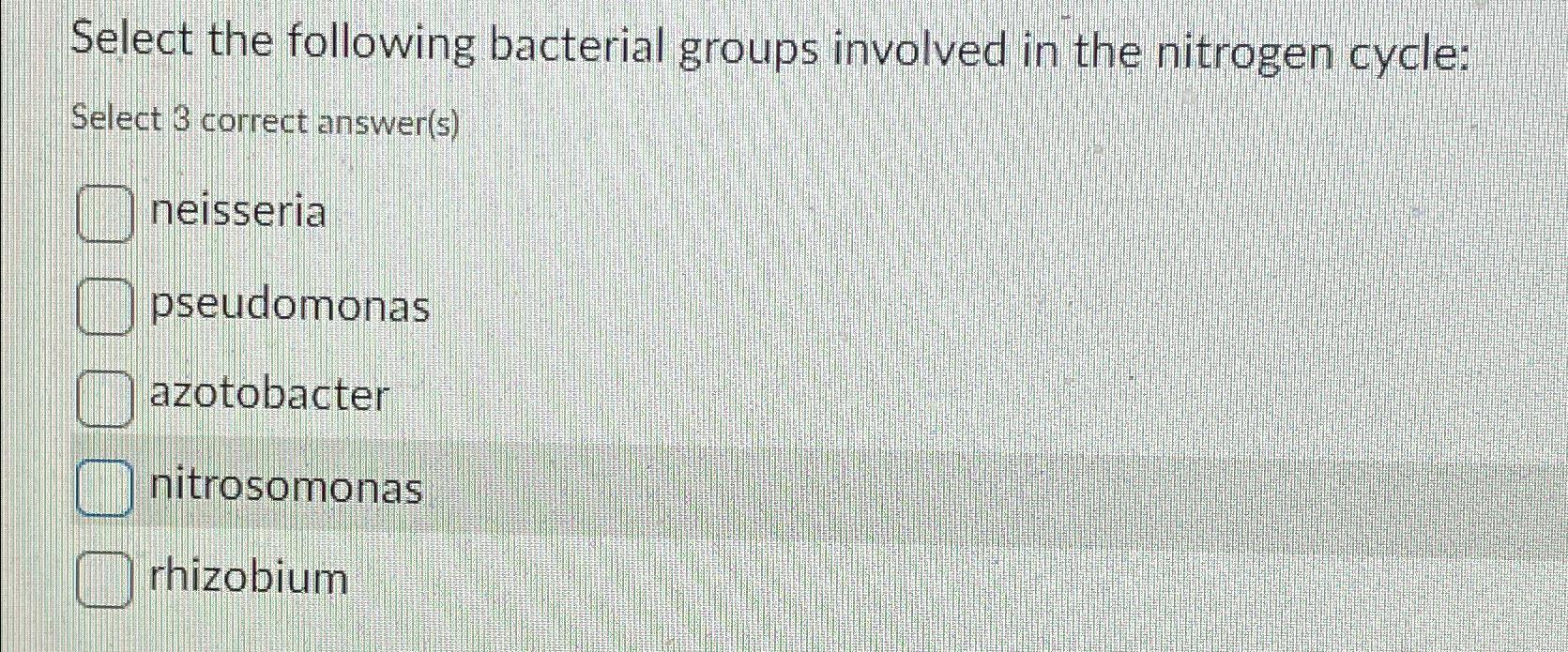 Solved Select the following bacterial groups involved in the | Chegg.com