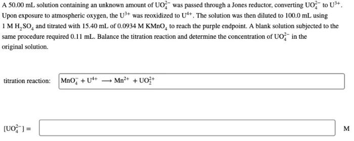 Solved A 50.00 mL solution containing an unknown amount of | Chegg.com