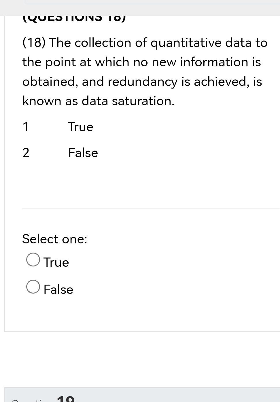Solved (18) The collection of quantitative data to the point | Chegg.com