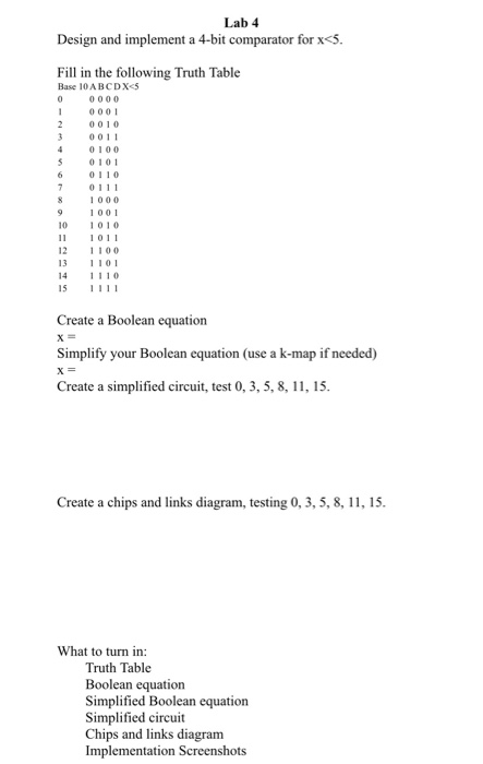 Solved Lab 4 Design and implement a 4-bit comparator for | Chegg.com