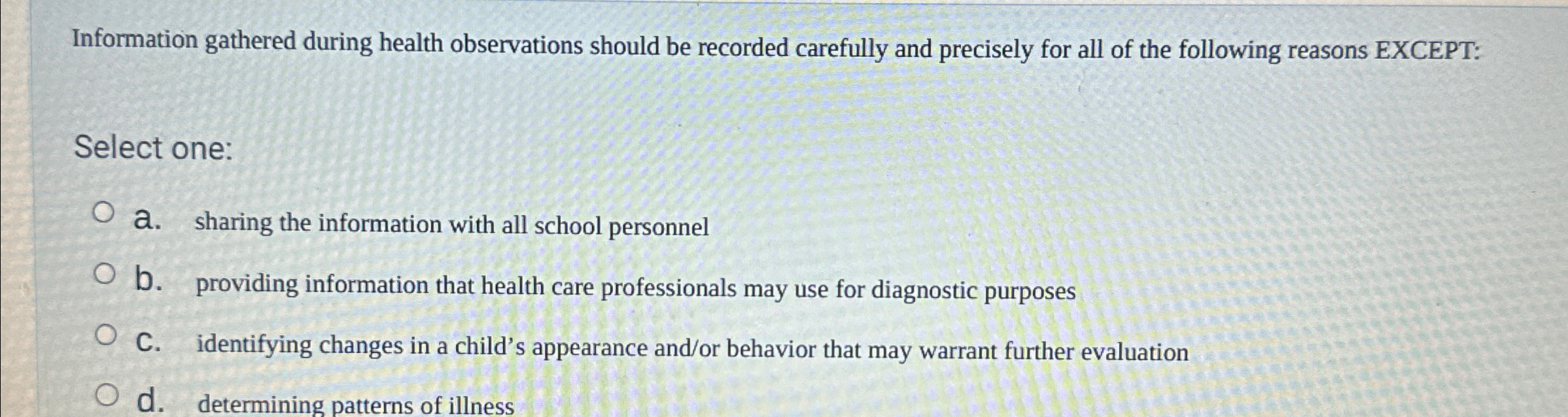 Solved Information gathered during health observations | Chegg.com