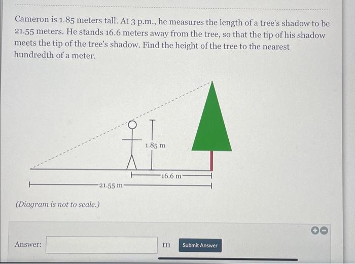 Solved Cameron is 1.85 meters tall. At 3 p.m., he measures | Chegg.com