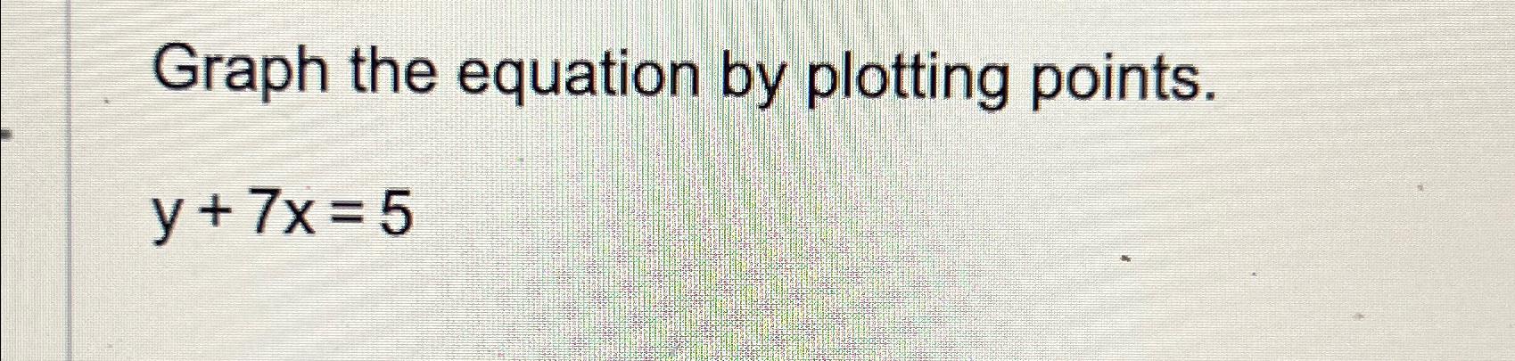 Solved Graph the equation by plotting points.y+7x=5 | Chegg.com