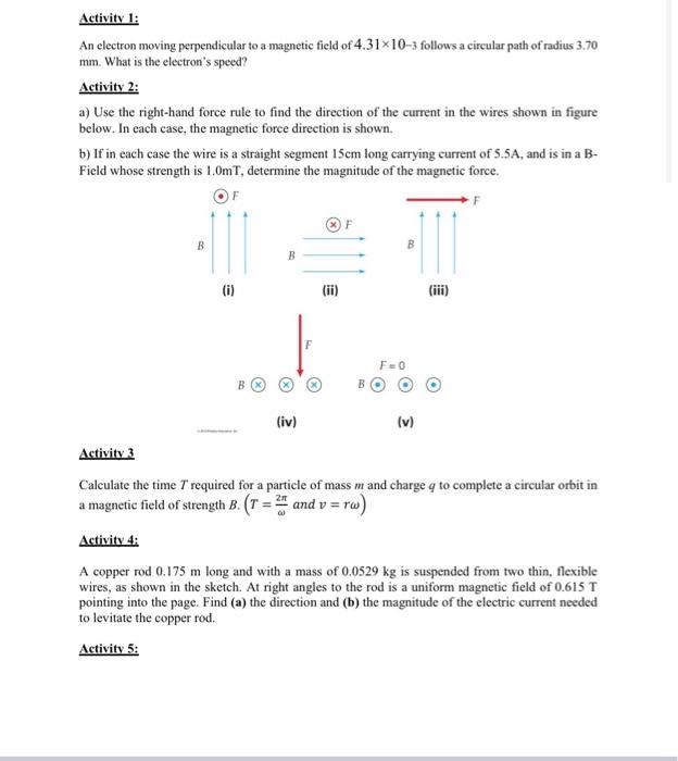 Solved Activity 1: An electron moving perpendicular to a | Chegg.com