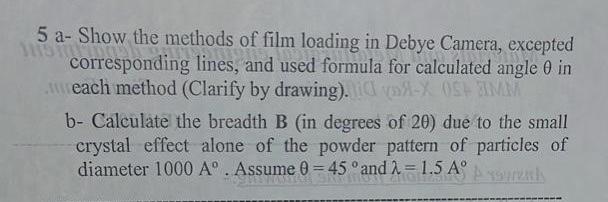 Solved 5 a- Show the methods of film loading in Debye | Chegg.com