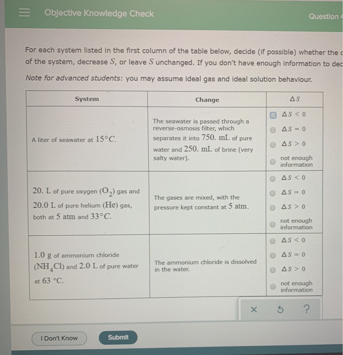 Solved = Objective knowledge Check Question 4 For each | Chegg.com