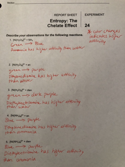 QUESTIONS EXPERIMENT Entropy: The Chelate Effect 24 1 | Chegg.com