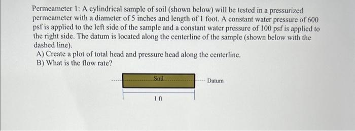 Solved Permeameter 1: A cylindrical sample of soil (shown | Chegg.com