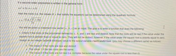 Solved If a second order polynomial is written in the | Chegg.com