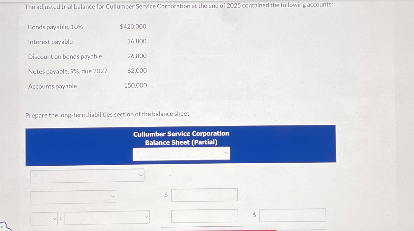 Solved The adjusted trial balance for Cullumber Service | Chegg.com