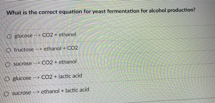 Solved What is the correct equation for yeast fermentation | Chegg.com
