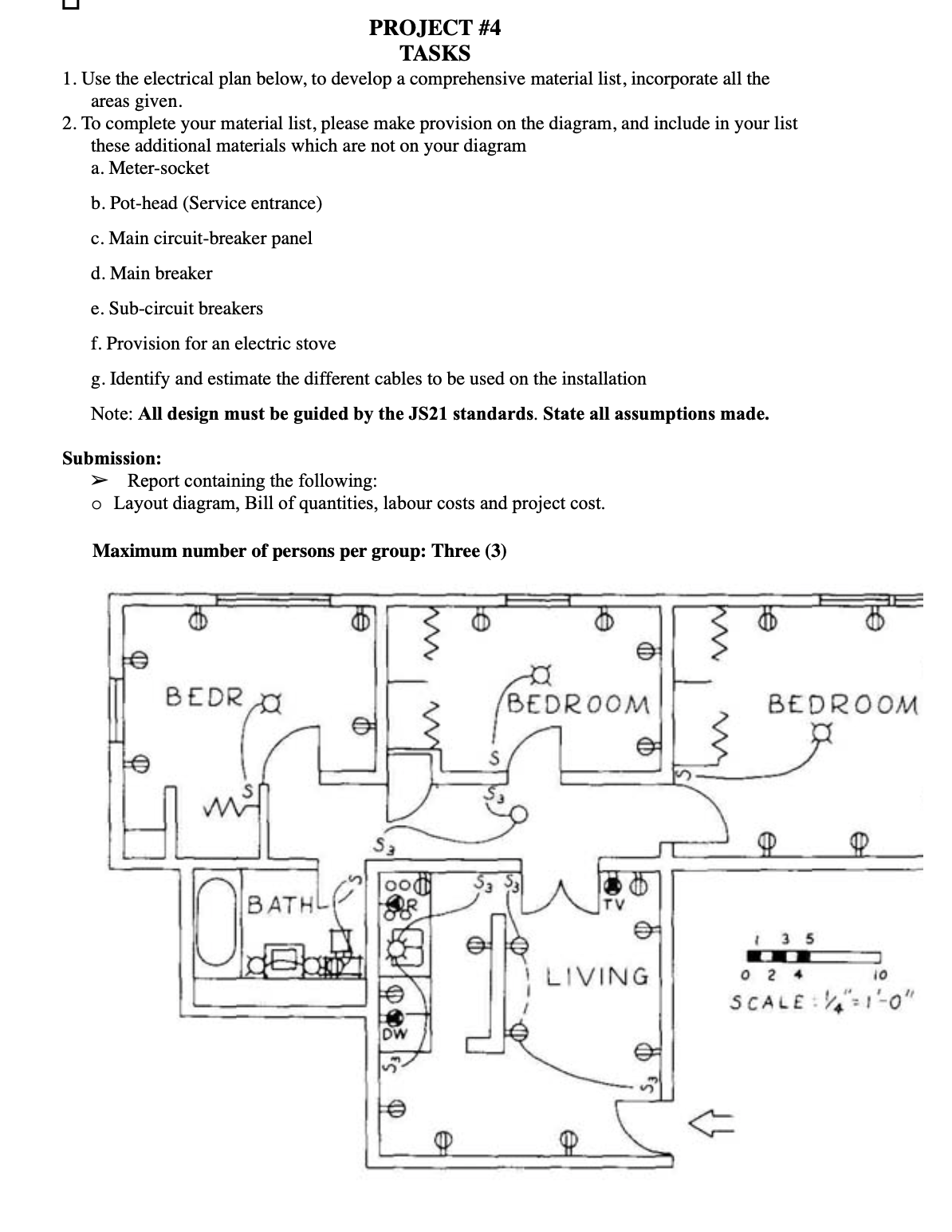 Solved PROJECT #4TASKSUse the electrical plan below, to | Chegg.com