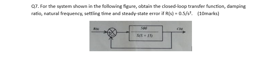 Solved Q7. ﻿For the system shown in the following figure, | Chegg.com
