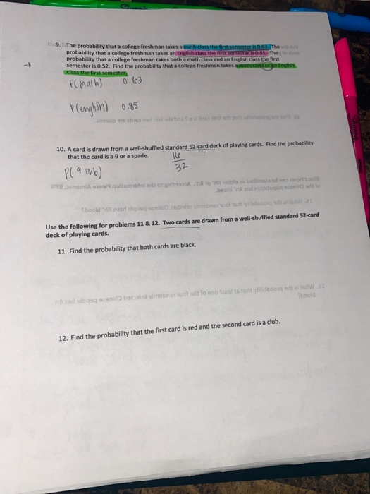Solved 9. The probability that a college freshman takes a | Chegg.com