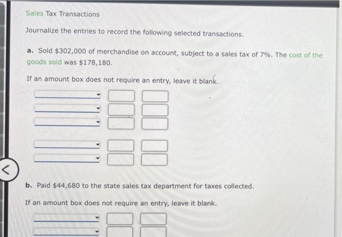 Solved Sales Tax Transactions Journalize the entries to | Chegg.com