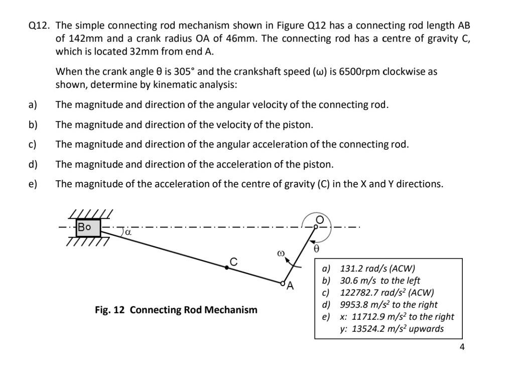 Solved Q12. The simple connecting rod mechanism shown in | Chegg.com