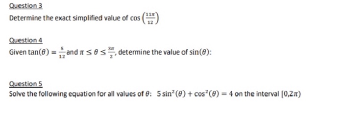 Solved Question 3 Determine the exact simplified value of | Chegg.com