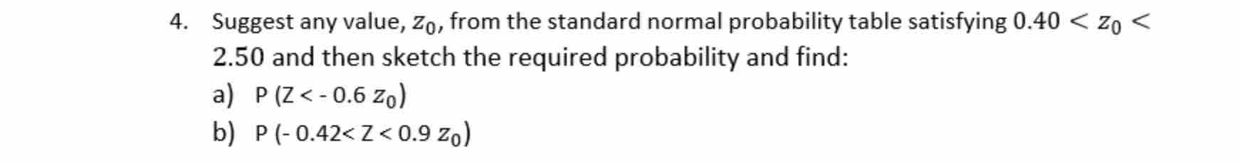 Solved Suggest any value, z0, ﻿from the standard normal | Chegg.com
