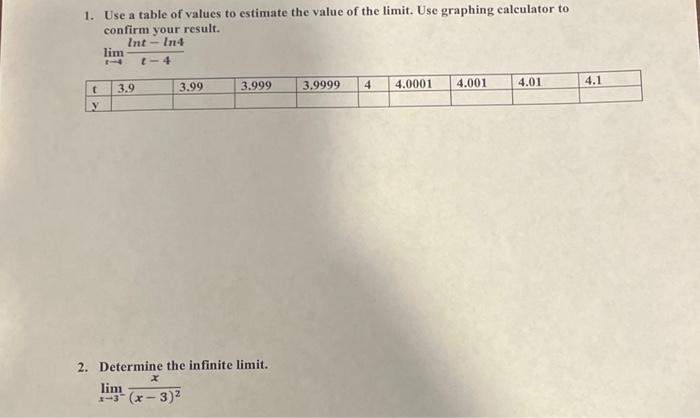 Solved 1. Use a table of values to estimate the value of the | Chegg.com