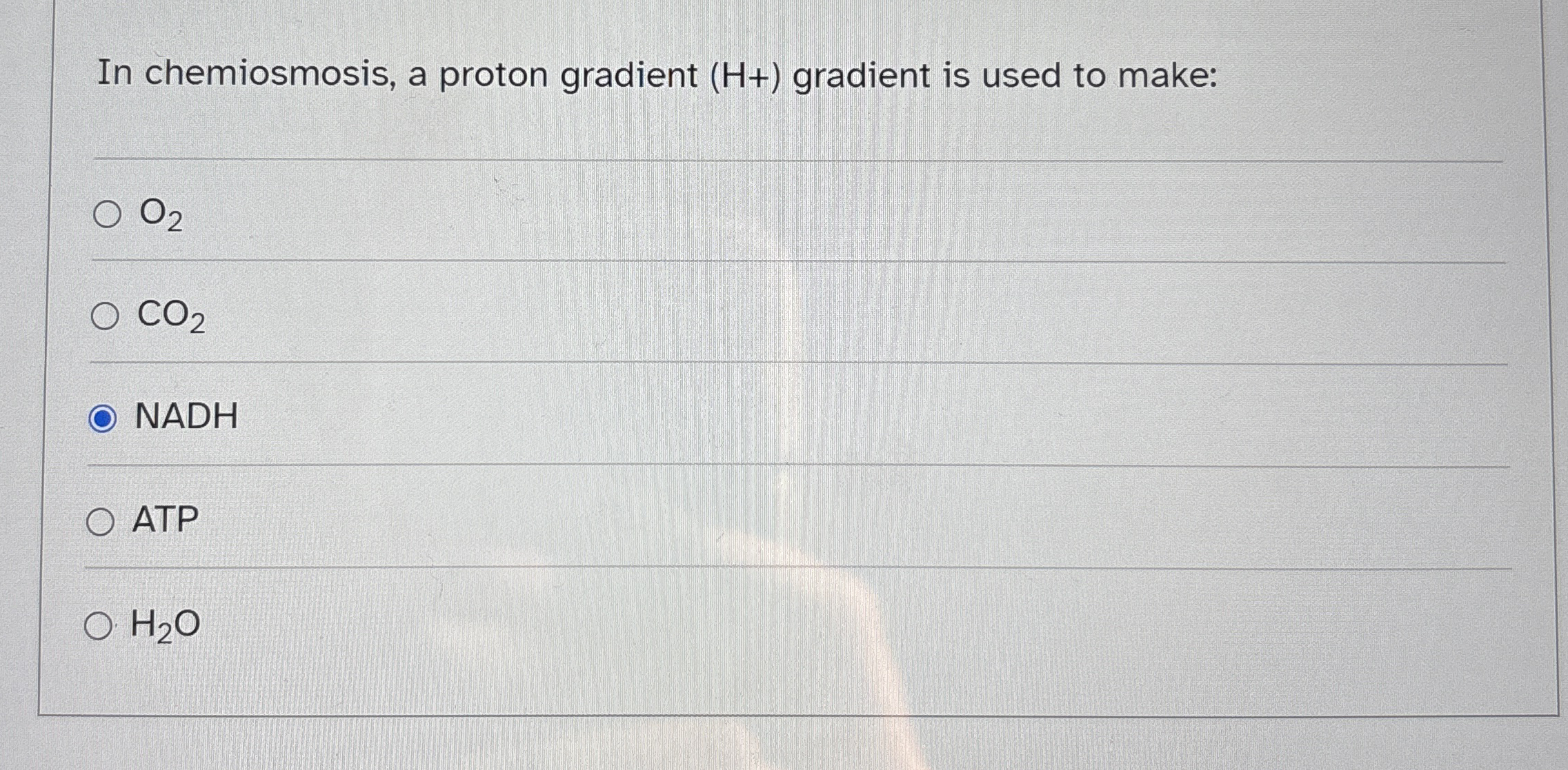 Solved In chemiosmosis, a proton gradient (H+) ﻿gradient is | Chegg.com