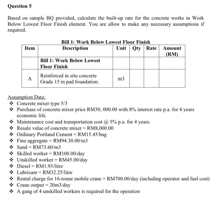 Solved Question 5 Based on sample BQ provided, calculate the | Chegg.com