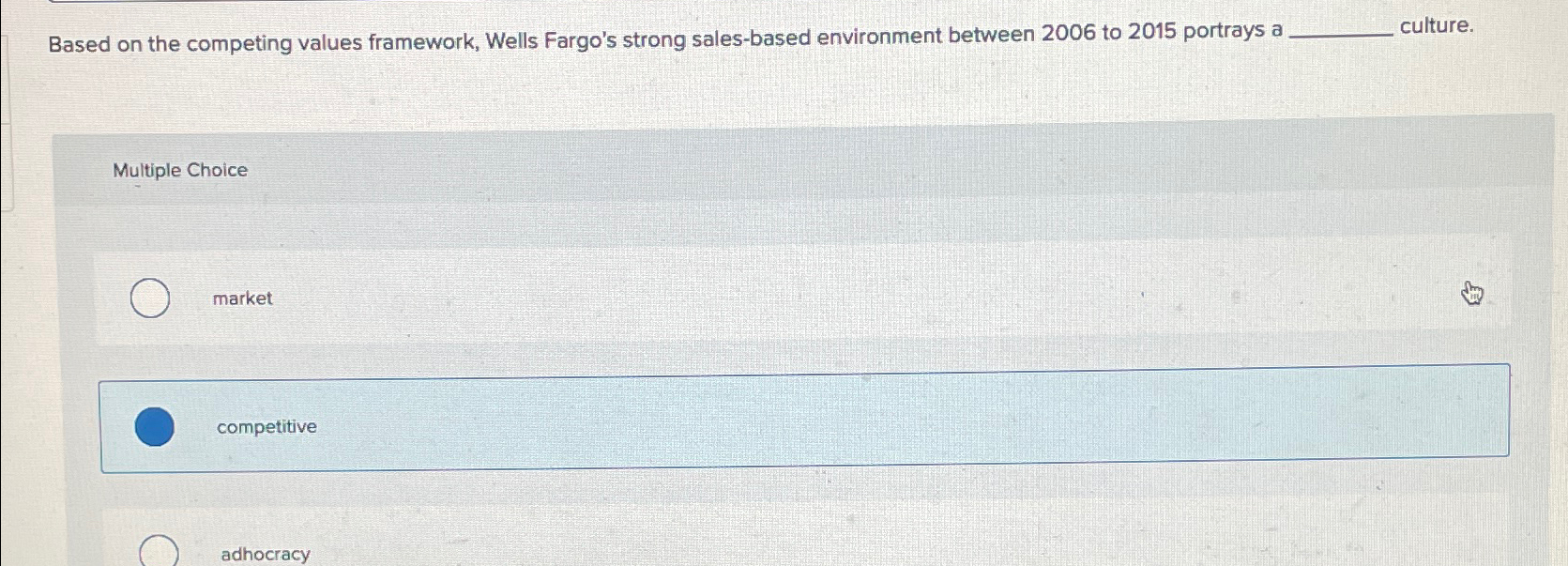 Solved Based on the competing values framework, Wells | Chegg.com