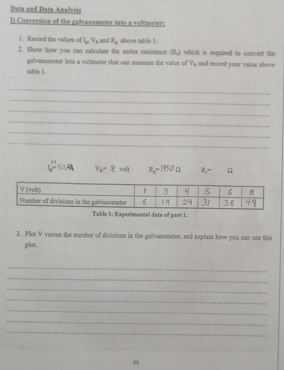 Exp No. 7 The Galvanometer Data and Data Analysis | Chegg.com