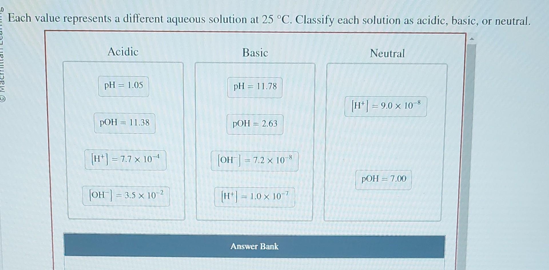 Solved Each value represents a different aqueous solution at | Chegg.com