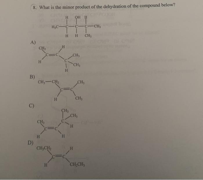 Solved What is the minor product of the dehydration of the | Chegg.com