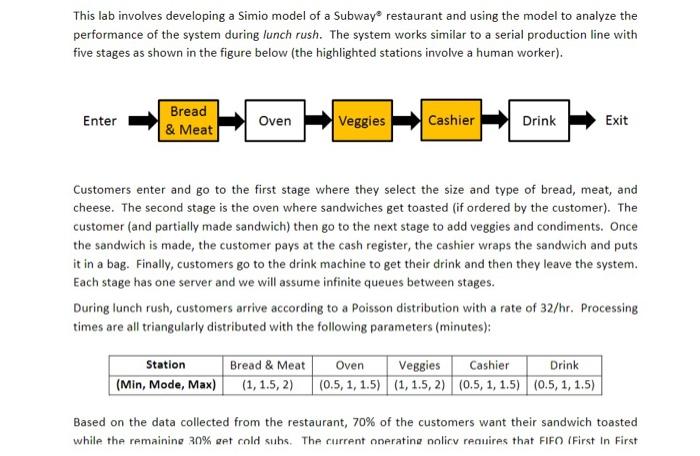 Solved This lab involves developing a Simio model of a | Chegg.com